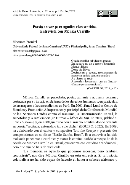 (PDF) Poesía en voz para agudizar los sentidos. Entrevista con Mónica ...