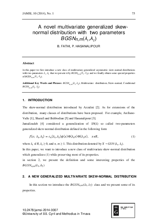 (PDF) A Novel Multivariate Generalized Skew-Normal Distribution with ...