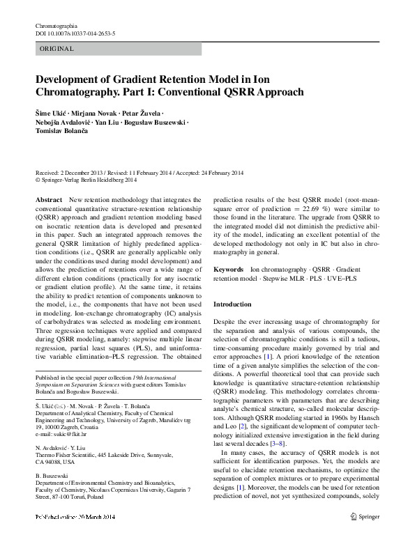 (PDF) Development of Gradient Retention Model in Ion Chromatography. Part II: Artificial ...