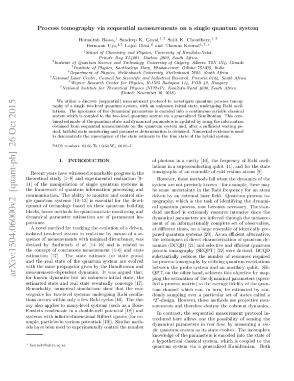 (PDF) Process tomography via sequential measurements on a single quantum system