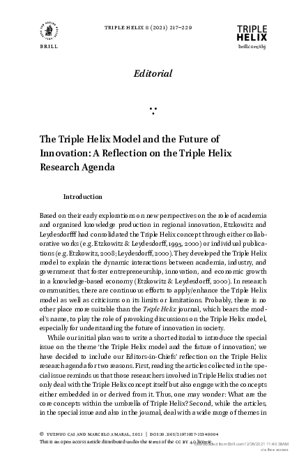 (PDF) The Triple Helix Model and the Future of Innovation: A Reflection ...