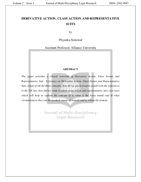 (PDF) Derivative Action, Class Action and Representative Suits