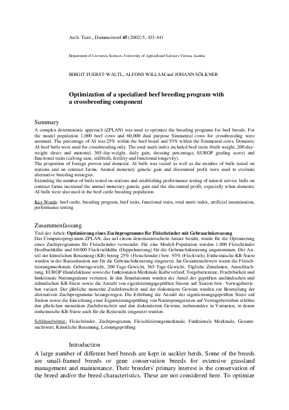 (PDF) Optimization of a specialized beef breeding program with a ...