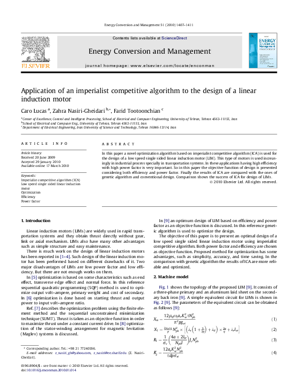 (PDF) Application of an imperialist competitive algorithm to the design of a linear induction motor