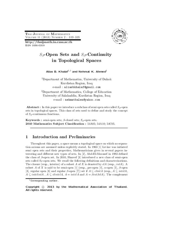 (PDF) S-Open Sets and S-Continuity in Topological Spaces