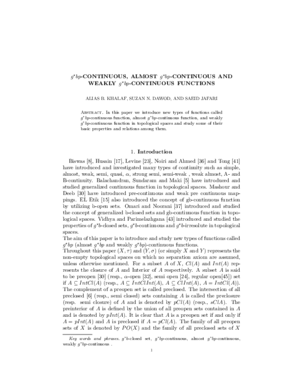 (PDF) g ? bp-CONTINUOUS, ALMOST g ? bp-CONTINUOUS AND WEAKLY g ? bp-CONTINUOUS FUNCTIONS