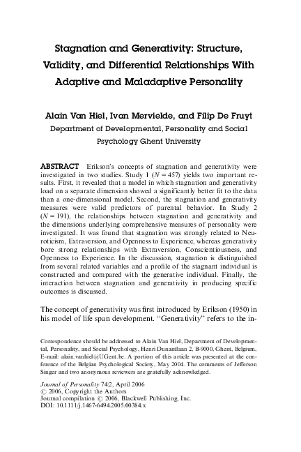 (PDF) Stagnation and Generativity: Structure, Validity, and ...