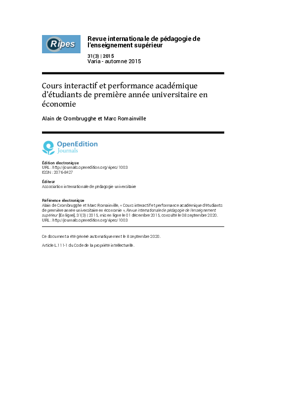 (PDF) Cours interactif et performance académique d’étudiants de ...