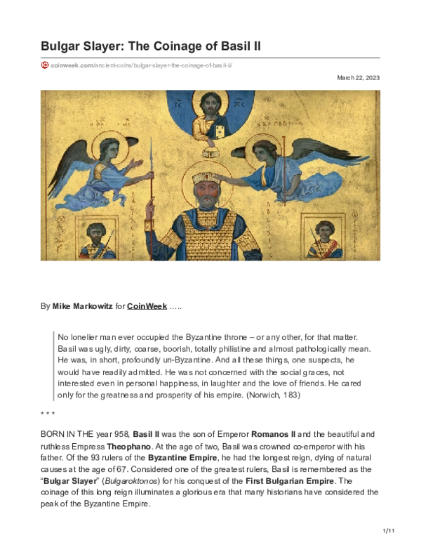 (PDF) Bulgar Slayer: The Coinage of Basil II