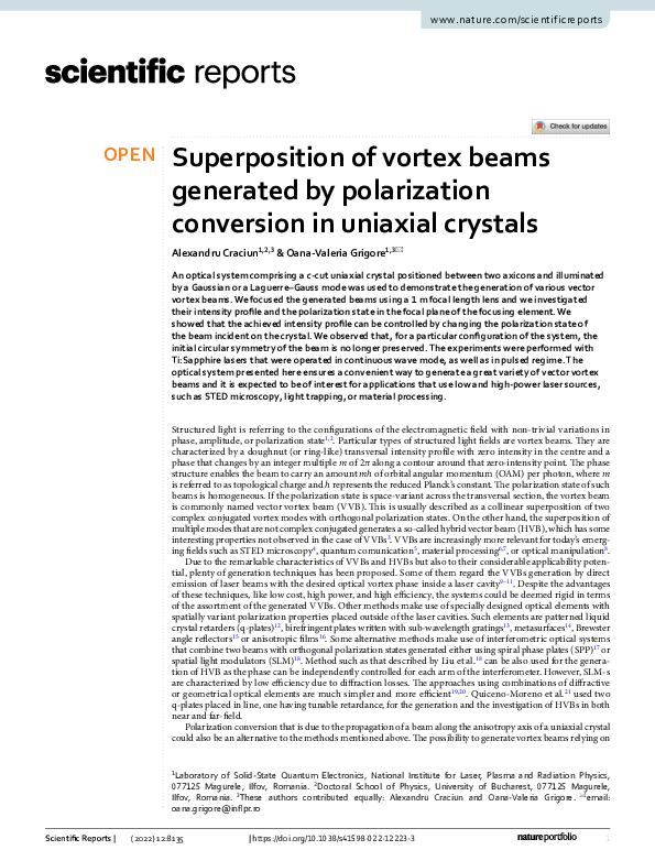 (PDF) Superposition of vortex beams generated by polarization conversion in uniaxial crystals