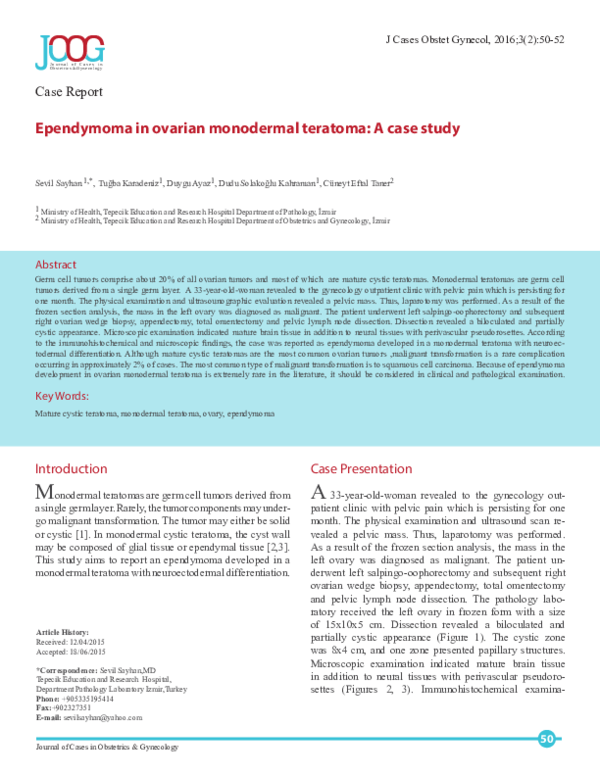 (PDF) Ependymoma in ovarian monodermal teratoma: A case study