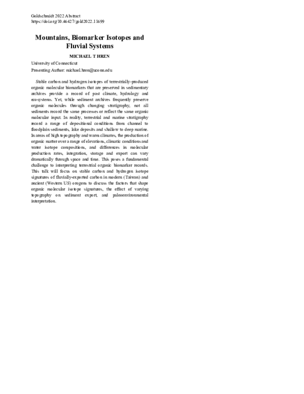 (PDF) Mountains, Biomarker Isotopes and Fluvial Systems | Michael Hren ...