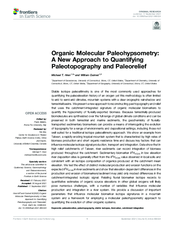 (PDF) Organic Molecular Paleohypsometry: A New Approach to Quantifying ...