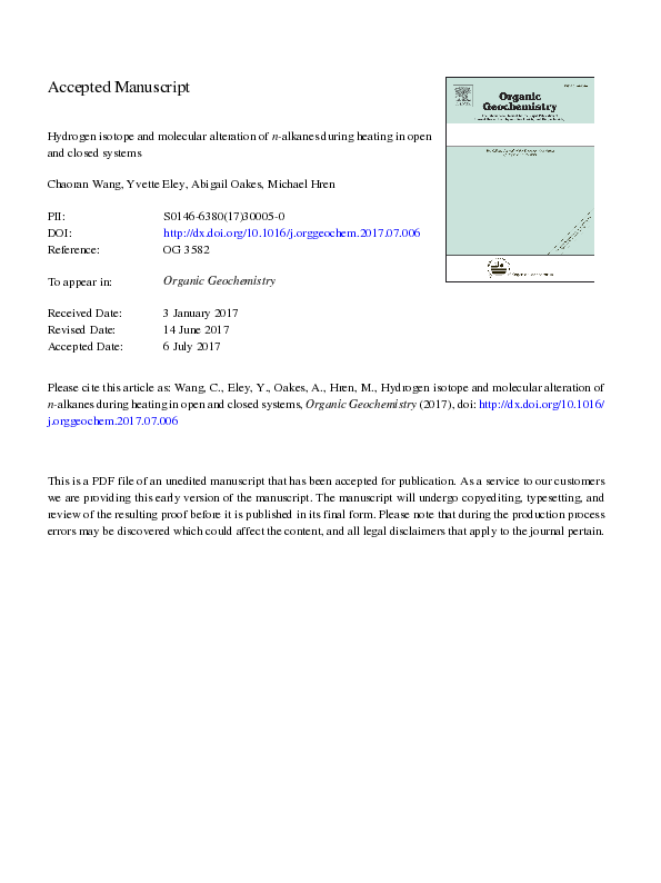 (PDF) Hydrogen isotope and molecular alteration of n-alkanes during ...