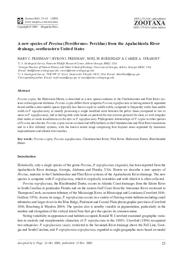 (PDF) A new species of Percina (Perciformes: Percidae) from the ...