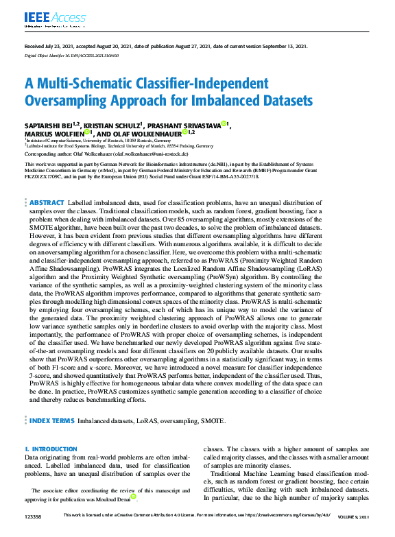 (PDF) A Multi-Schematic Classifier-Independent Oversampling Approach for Imbalanced Datasets