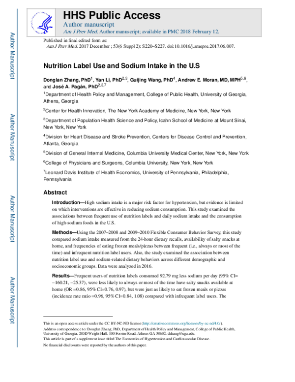 (PDF) Nutrition Label Use and Sodium Intake in the U.S