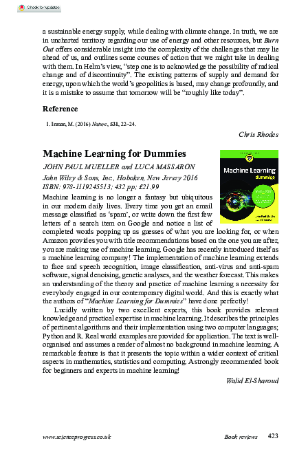 (PDF) Book Review: Machine Learning for Dummies