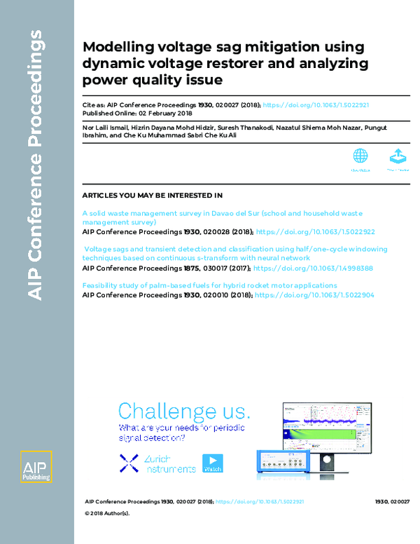 Pdf Modelling Voltage Sag Mitigation Using Dynamic Voltage Restorer