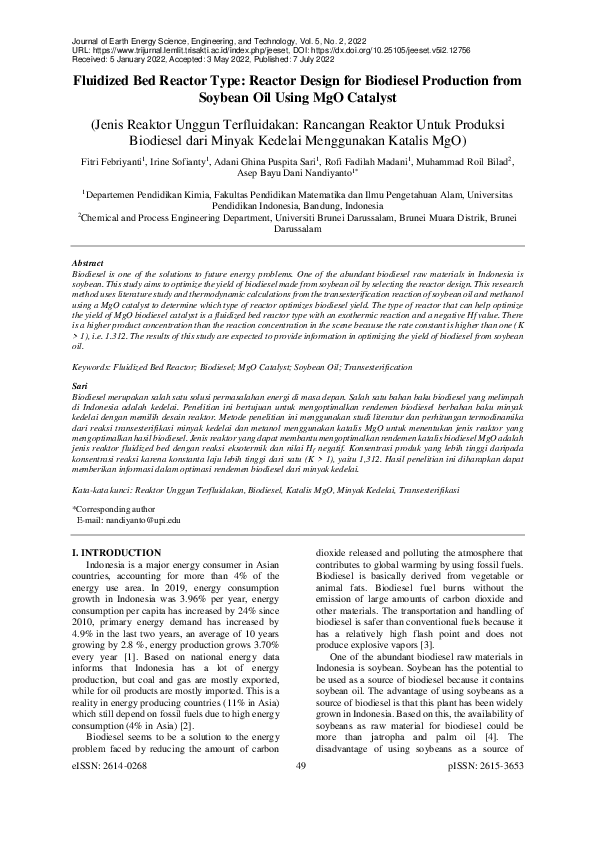 (PDF) Fluidized Bed Reactor Type : Reactor Design for Biodiesel ...