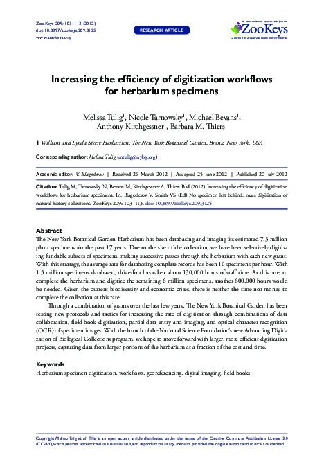 (PDF) Increasing the efficiency of digitization workflows for herbarium ...