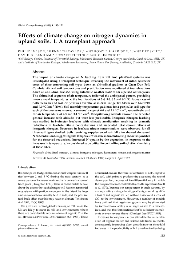 (PDF) Effects of climate change on nitrogen dynamics in upland soils. 2 ...