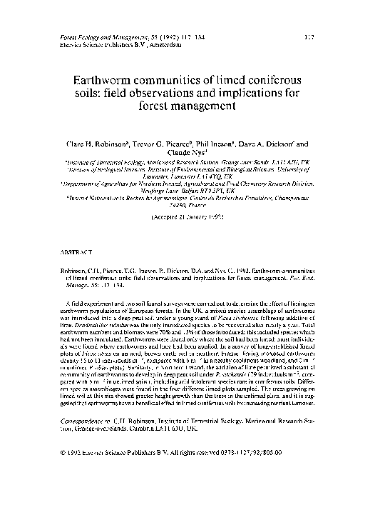 (PDF) Earthworm communities of limed coniferous soils: Field ...