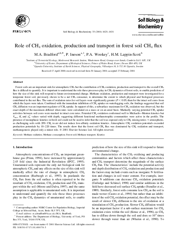 (PDF) Role of CH4 oxidation, production and transport in forest soil CH4 flux
