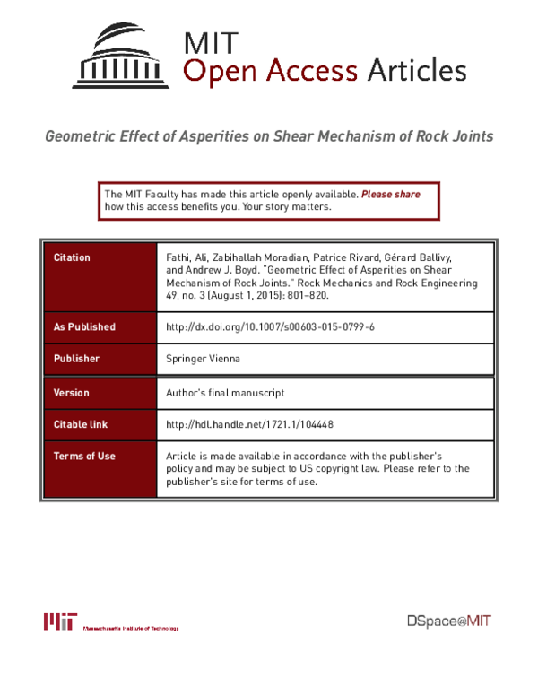(PDF) Geometric Effect of Asperities on Shear Mechanism of Rock Joints