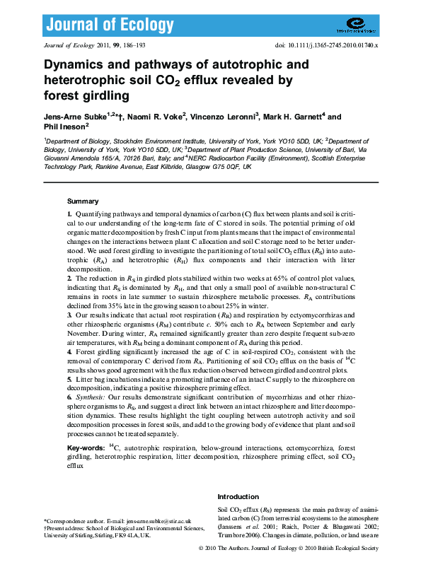 (PDF) Dynamics and pathways of autotrophic and heterotrophic soil CO2 efflux revealed by forest ...