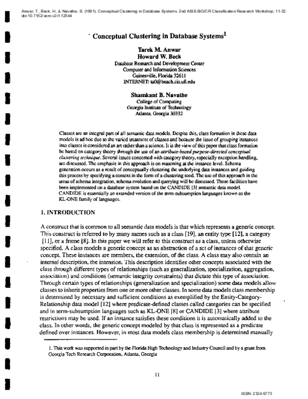 (PDF) Conceptual Clustering in Database Systems