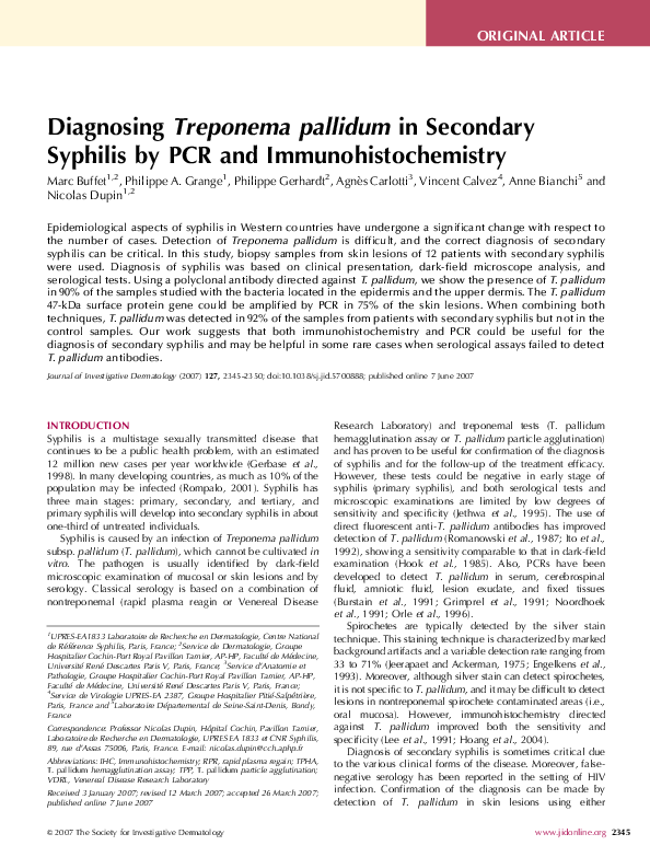 (PDF) Diagnosing Treponema pallidum in Secondary Syphilis by PCR and ...