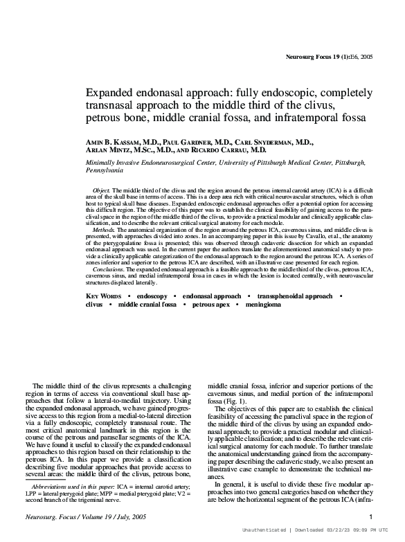 (PDF) Expanded endonasal approach: a fully endoscopic completely transnasal resection of a skull ...
