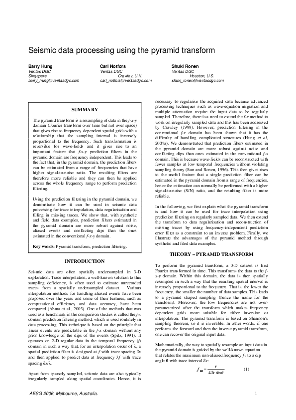 (PDF) Seismic data processing using the pyramid transform