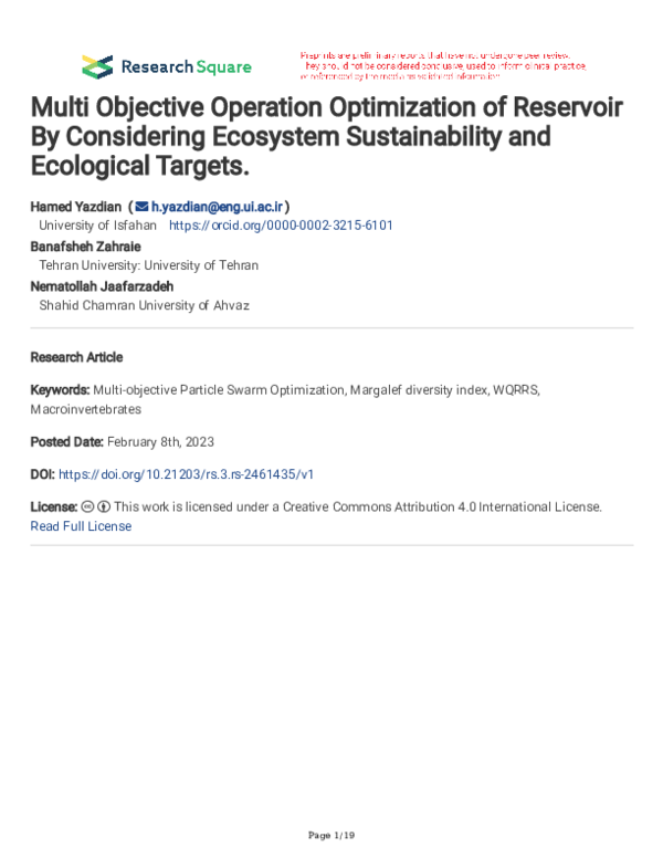 (PDF) Multi Objective Operation Optimization of Reservoir By ...