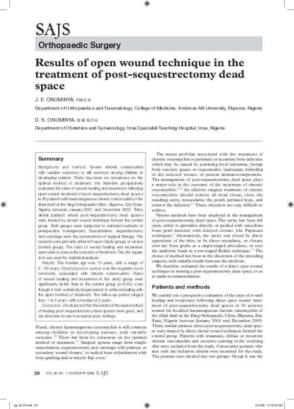 (PDF) Open Wound vs Closed Technique for Osteomyelitis
