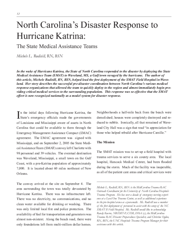 (PDF) North Carolina's Disaster Response to Hurricane Katrina: The ...