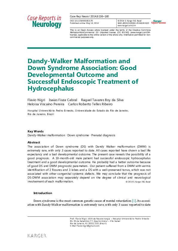 (PDF) Dandy-Walker Malformation and Down Syndrome Association: Good Developmental Outcome and ...