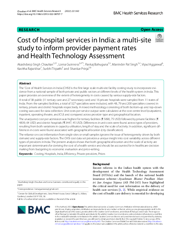 (PDF) Cost of hospital services in India: a multi-site study to inform ...