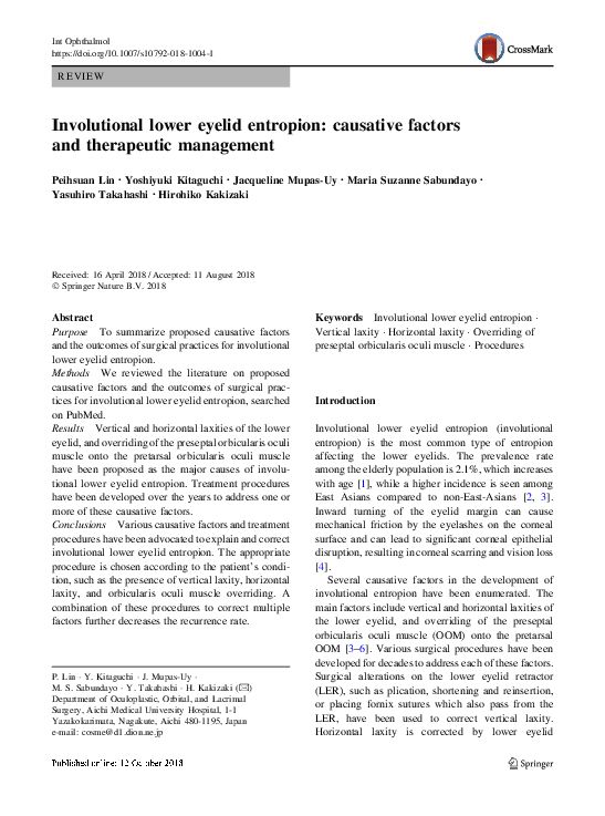 (PDF) Involutional lower eyelid entropion: causative factors and ...
