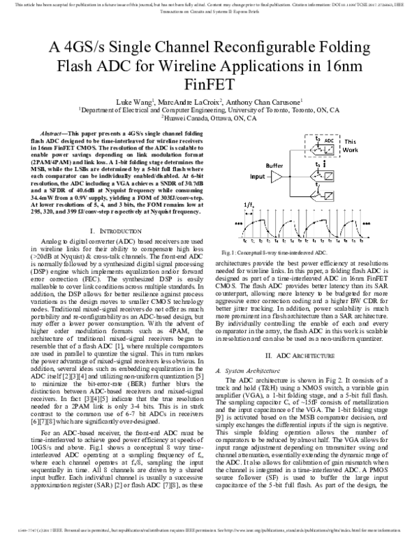 (PDF) A 4-GS/s Single Channel Reconfigurable Folding Flash ADC for Wireline Applications in 16 ...