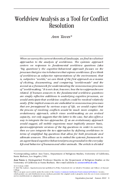 (PDF) Worldview Analysis as a Tool for Conflict Resolution