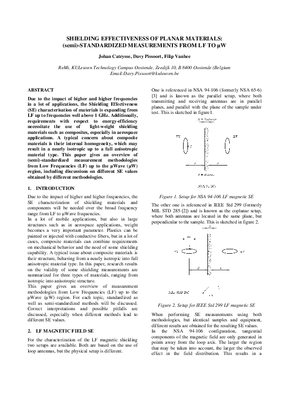 (PDF) Shielding effectiveness of planar materials: (semi)-Standardized ...
