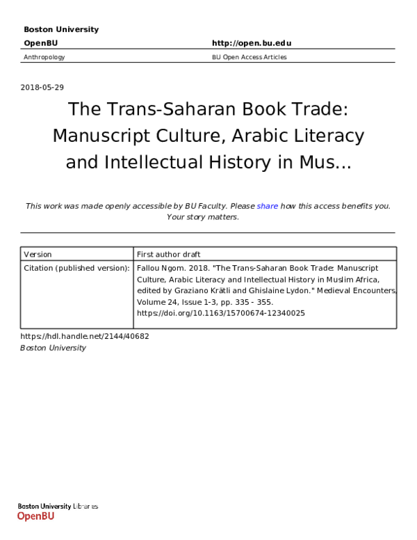 (PDF) The Trans-Saharan Book Trade: Manuscript Culture, Arabic Literacy ...