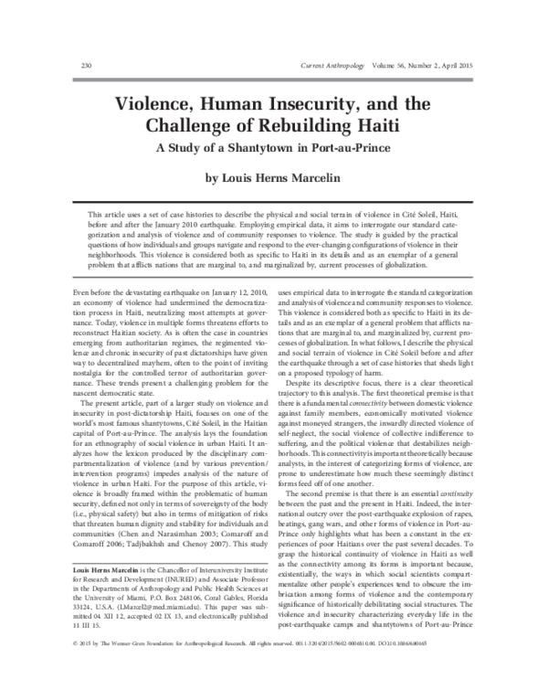 (PDF) Violence, Human Insecurity, and the Challenge of Rebuilding Haiti