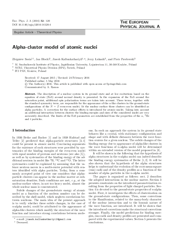 (PDF) Alpha-cluster model of atomic nuclei | Piotr Pawłowski - Academia.edu