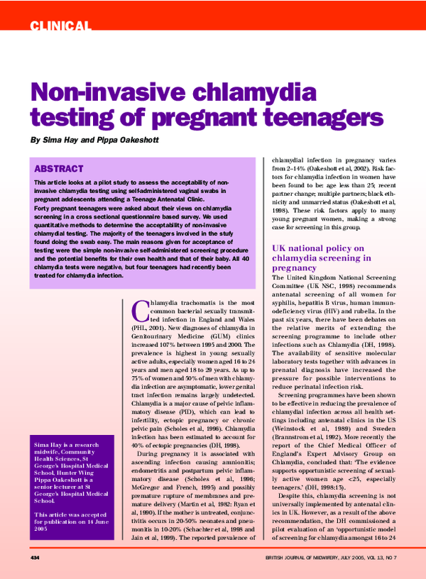 (PDF) Non-invasive chlamydia testing of pregnant teenagers