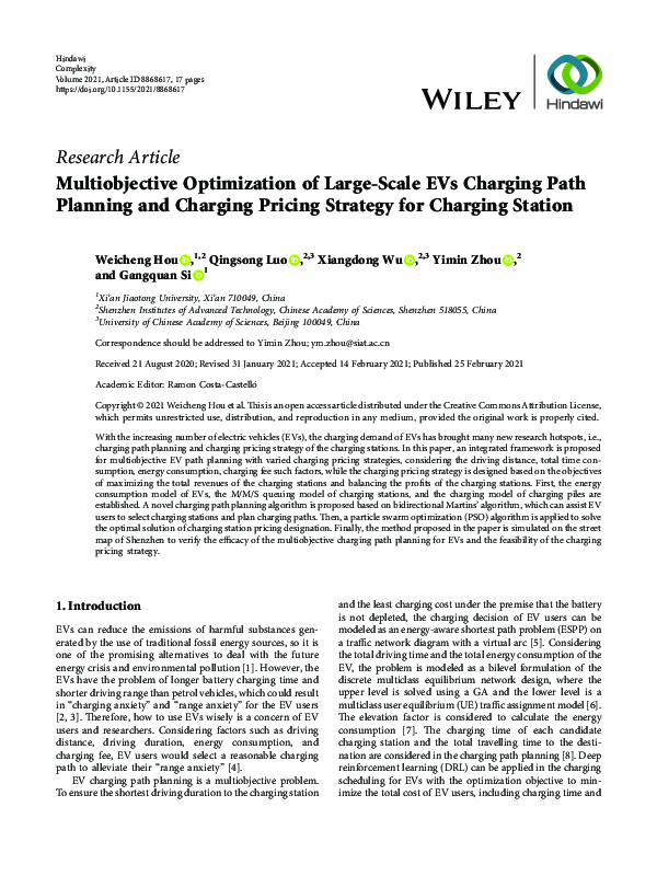 Pdf Multiobjective Optimization Of Large Scale Evs Charging Path