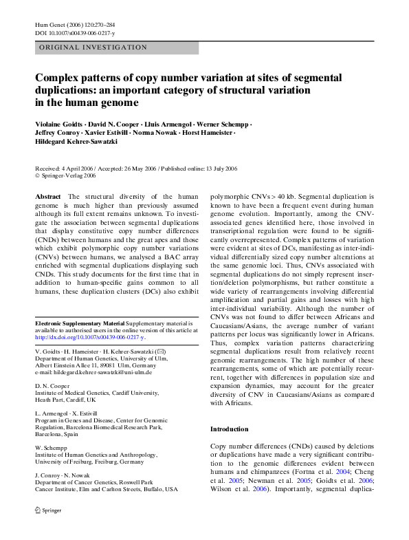 (PDF) Complex patterns of copy number variation at sites of segmental ...