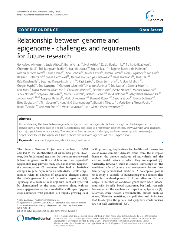 (PDF) Relationship between genome and epigenome - challenges and ...
